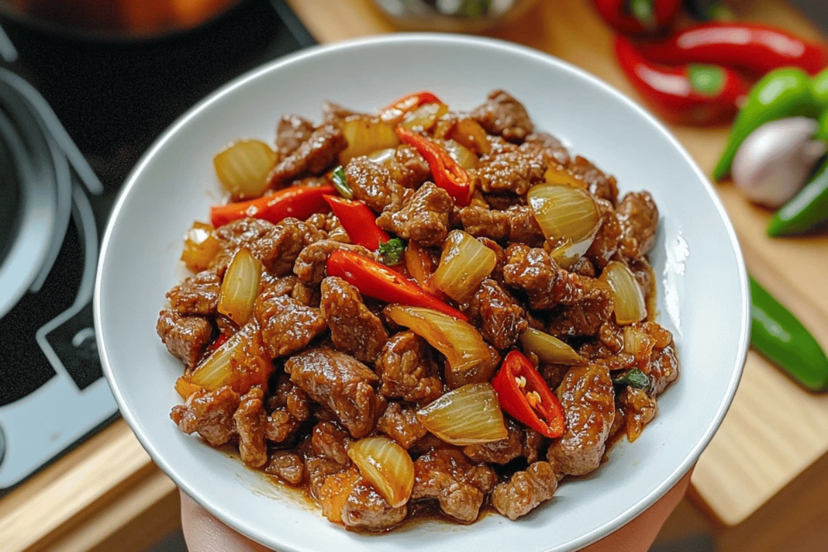 Spicy Stir-Fried Beef with Chilies and Onions Recipe