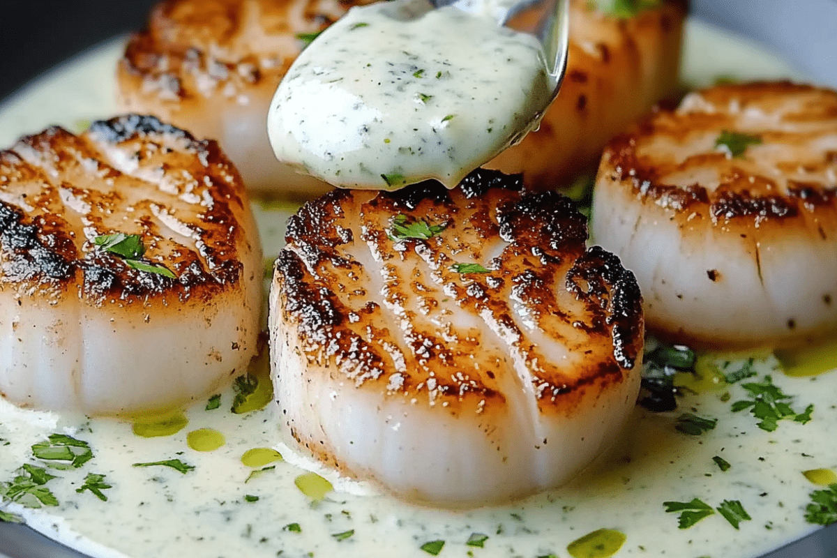 Perfectly Seared Scallops with Creamy Cilantro Lime Sauce