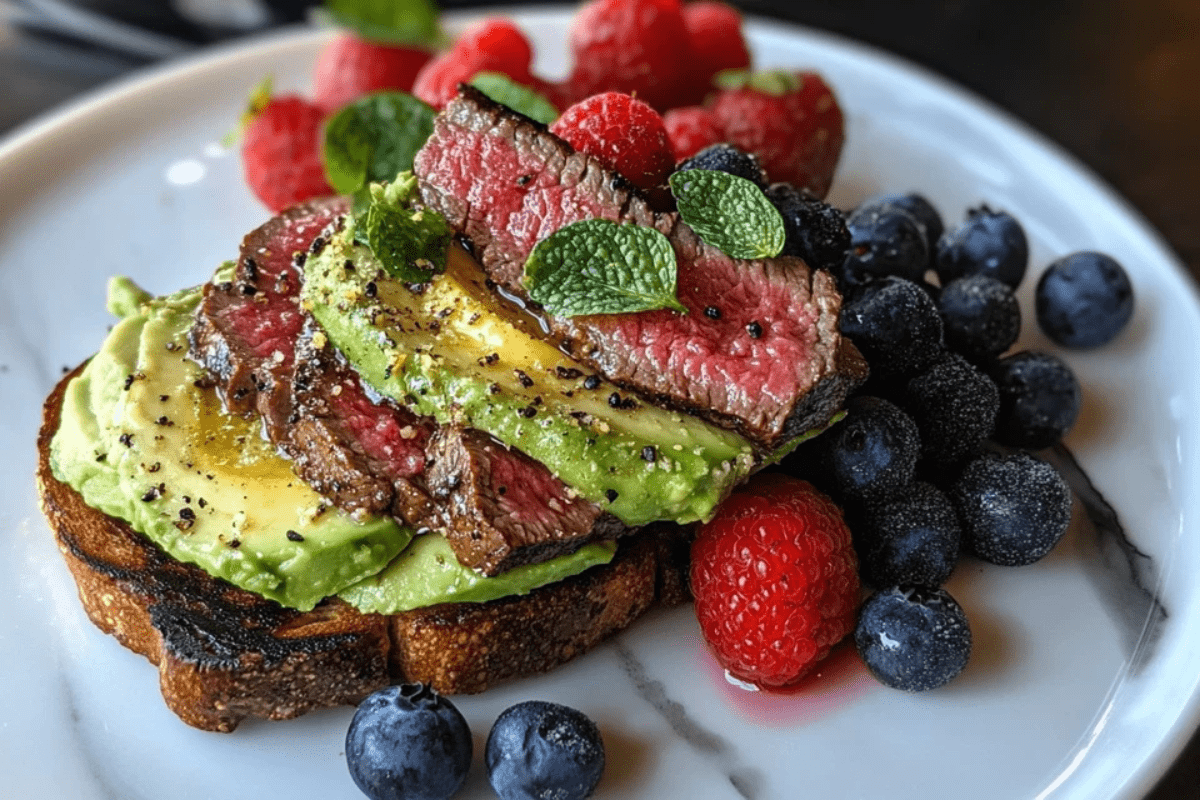 Steak & Spicy Avocado Toast with Fresh Berries